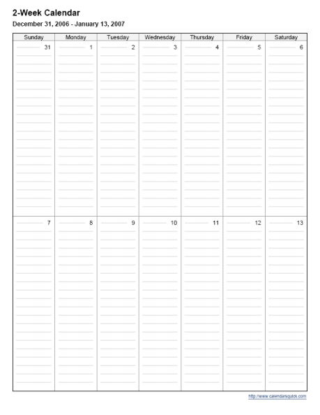 Printable 2 Week Calendar CalendarsQuick